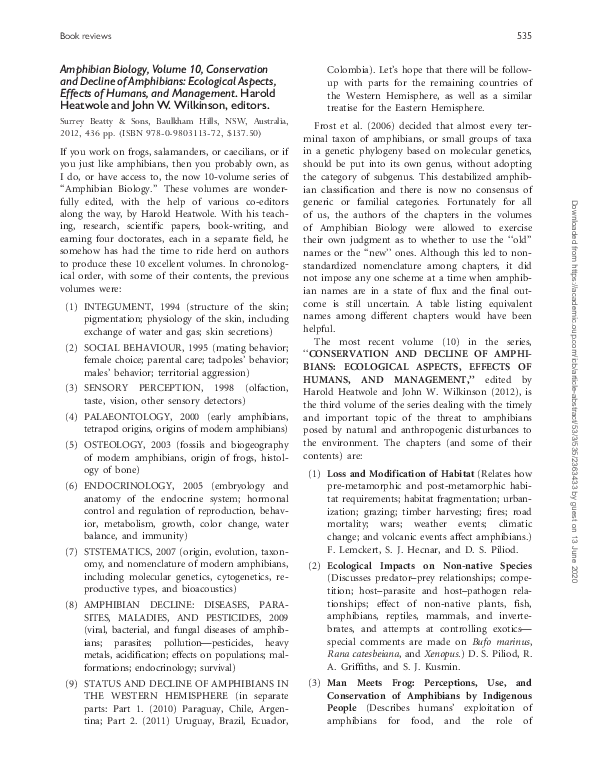 (PDF) Amphibian Biology, Volume 10, Conservation and Decline of ...