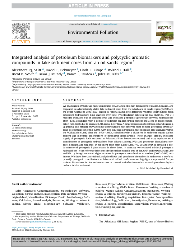 (PDF) Integrated analysis of petroleum biomarkers and polycyclic ...