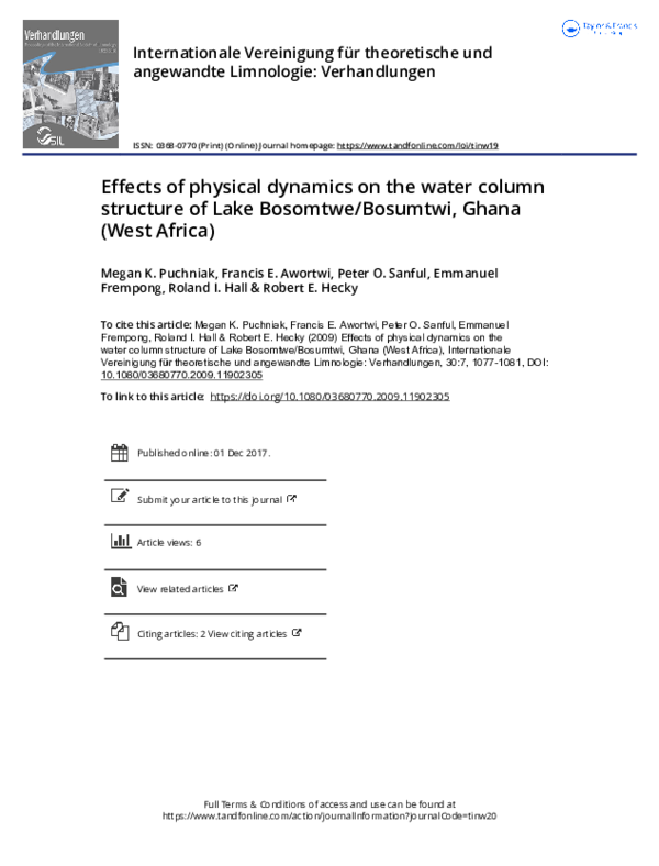 (PDF) Effects of physical dynamics on the water column structure of ...