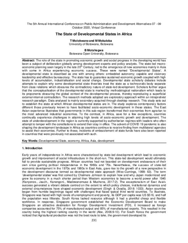 (PDF) The State of Developmental States in Africa