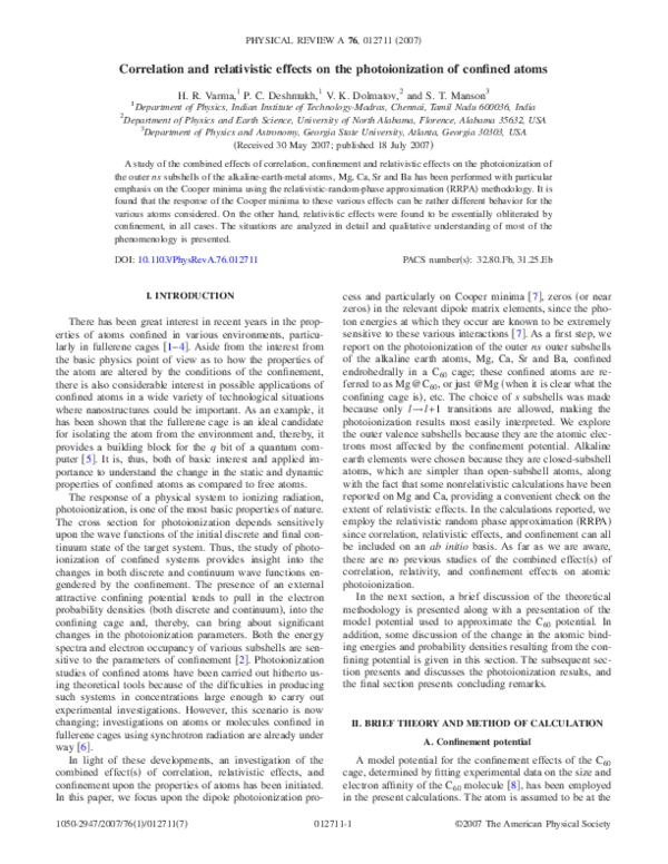 Pdf Correlation And Relativistic Effects On The Photoionization Of Confined Atoms