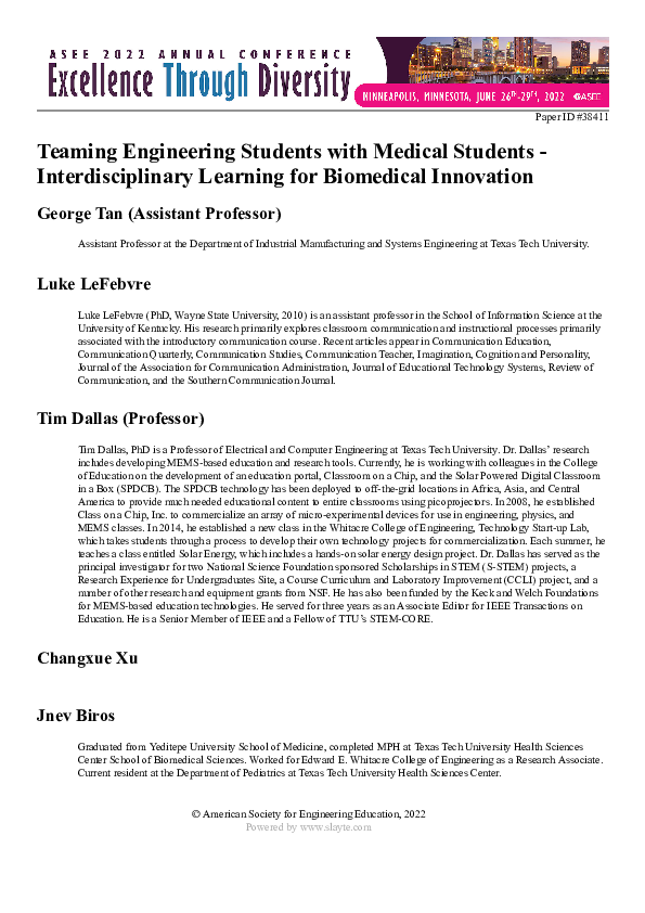 (PDF) Teaming Engineering Students with Medical Students ...