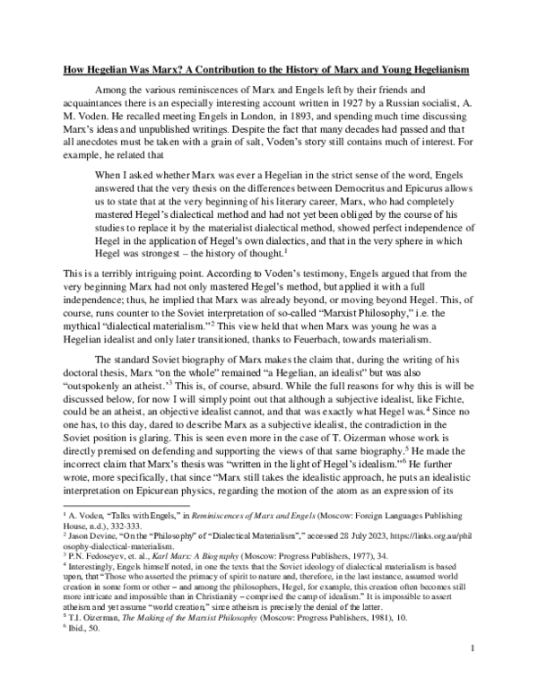 (PDF) How Hegelian Was Marx? A Contribution to the History of Marx and ...