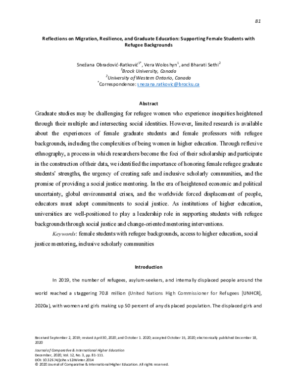 (PDF) Reflections on Migration, Resilience, and Graduate Education