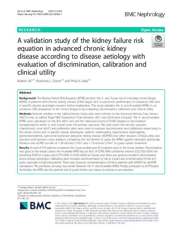 (PDF) A validation study of the kidney failure risk equation in ...