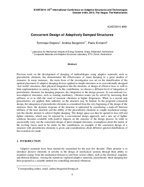 (PDF) Concurrent Design of Adaptively Damped Structures
