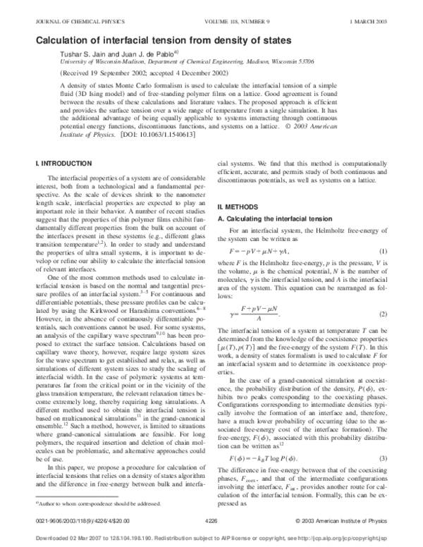 (PDF) Calculation of interfacial tension from density of states