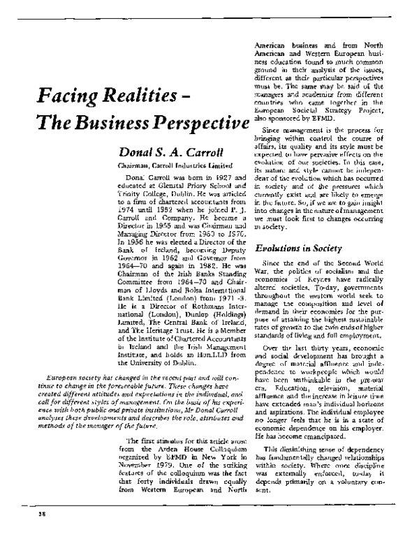 (PDF) Facing realities — The business perspective