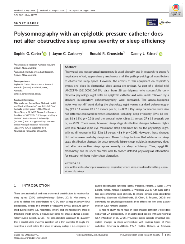 (PDF) Polysomnography with an epiglottic pressure catheter does not alter obstructive sleep ...