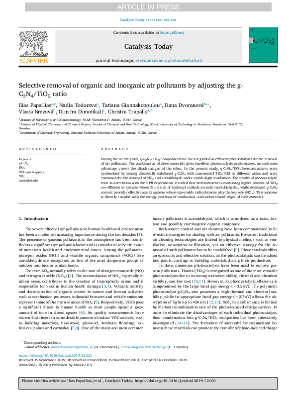 (PDF) Selective removal of organic and inorganic air pollutants by adjusting the g-C3N4/TiO2 ratio