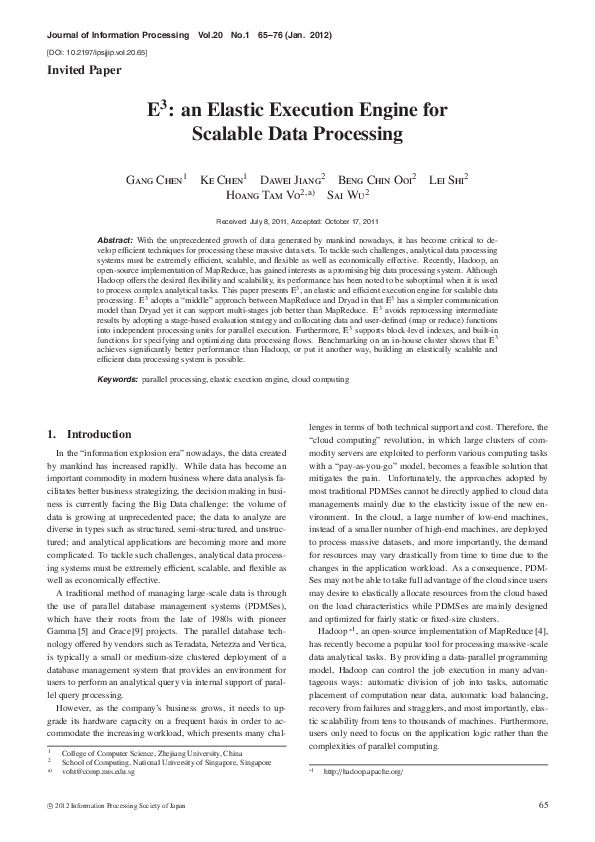 (PDF) E3: an Elastic Execution Engine for Scalable Data Processing