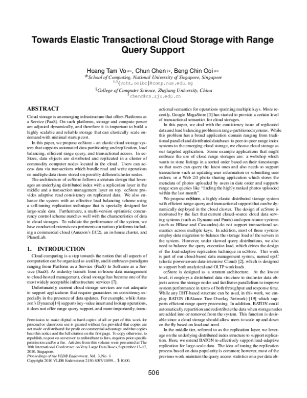 (PDF) Towards elastic transactional cloud storage with range query support