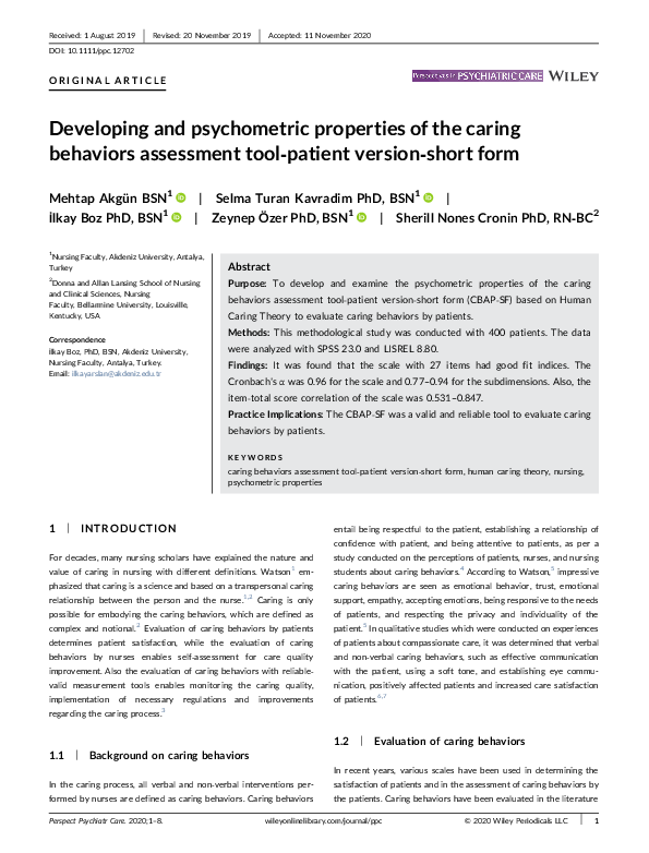(PDF) Developing and psychometric properties of the caring behaviors ...