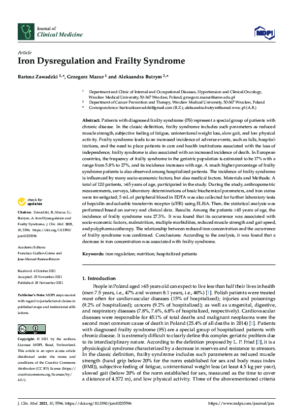 (PDF) Iron Dysregulation and Frailty Syndrome