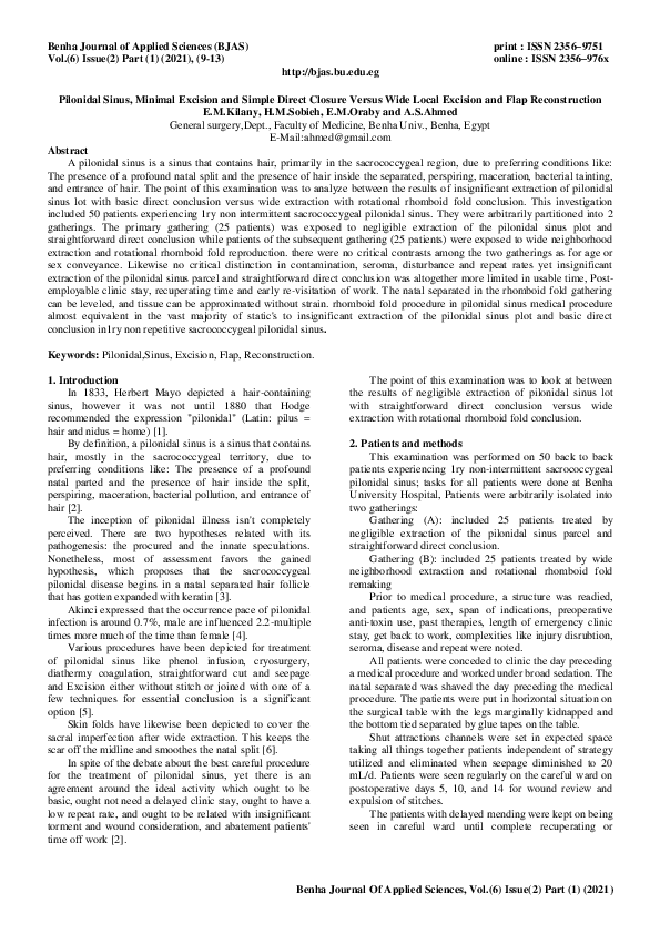 (PDF) Pilonidal Sinus, Minimal Excision and Simple Direct Closure ...