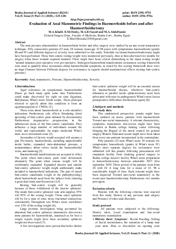 (PDF) Evaluation of Anal Manometric Findings in Haemorrhoids before and ...