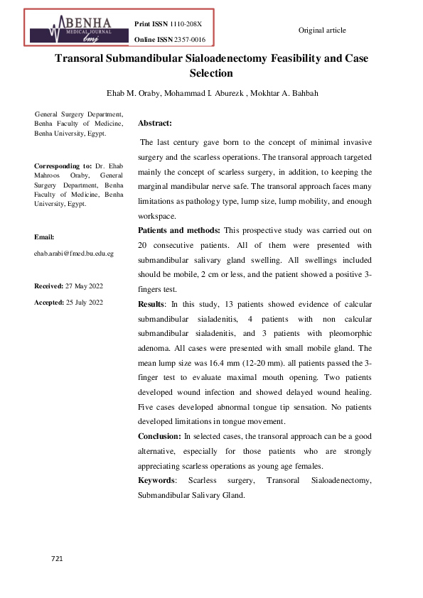 (PDF) Transoral Submandibular Sialoadenectomy; Feasibility and Case ...