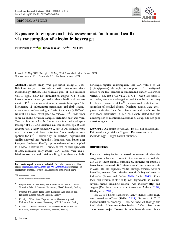 (PDF) Exposure to copper and risk assessment for human health via ...