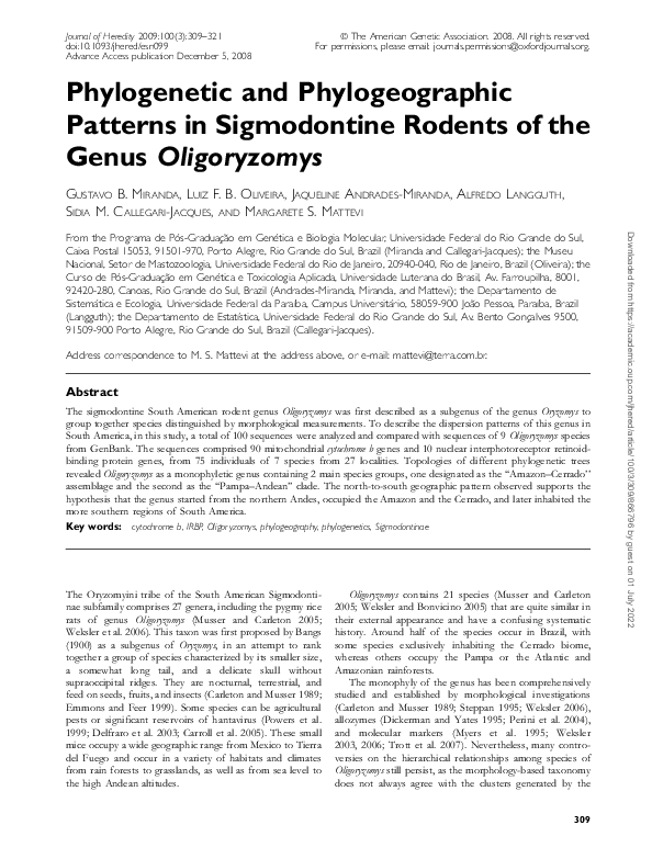 (PDF) Phylogenetic and Phylogeographic Patterns in Sigmodontine Rodents ...