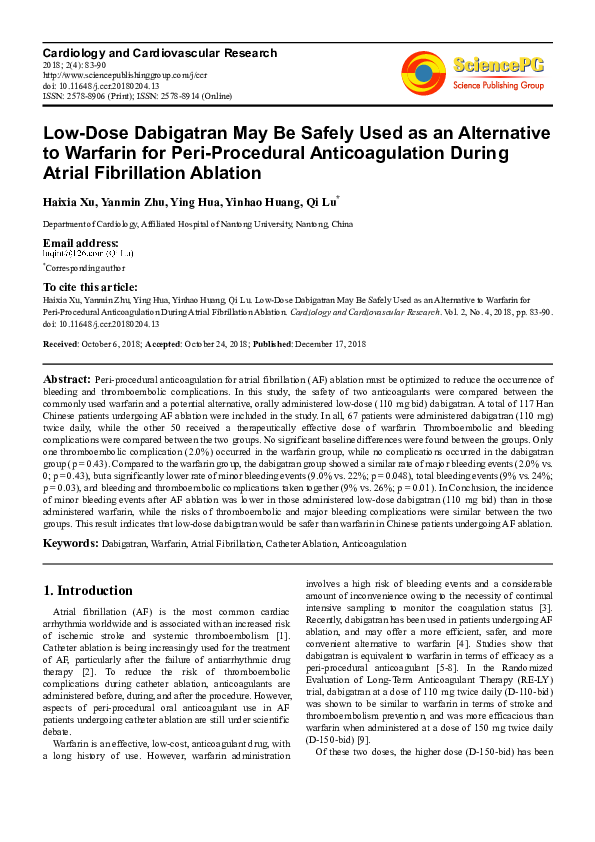 (PDF) Low dose dabigatran versus uninterrupted acenocoumarol for peri ...