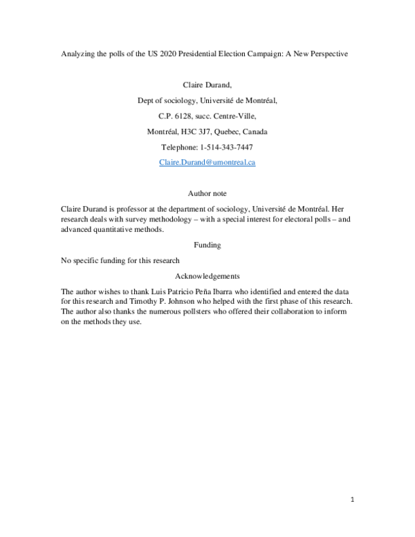 (PDF) Analyzing the polls of the US 2020 Presidential Election Campaign ...