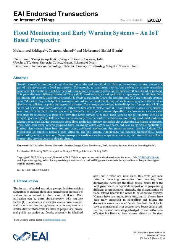 (PDF) Flood Monitoring and Early Warning Systems – An IoT Based Perspective
