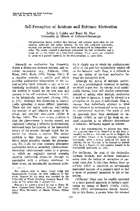 (PDF) Self-perception of intrinsic and extrinsic motivation