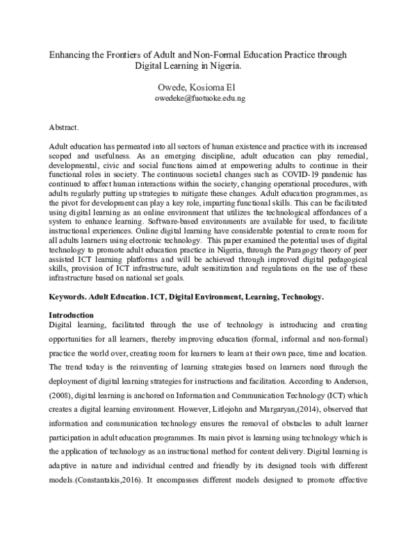 (DOC) Enhancing the Frontiers of Adult and Non-Formal Education ...