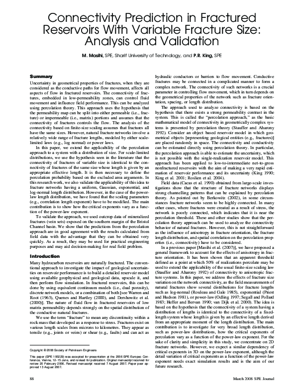(PDF) Connectivity Prediction in Fractured Reservoirs With Variable Fracture Size: Analysis and ...