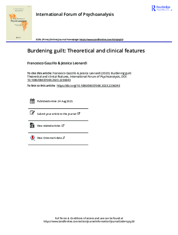(PDF) Burdening guilt: Theoretical and clinical features