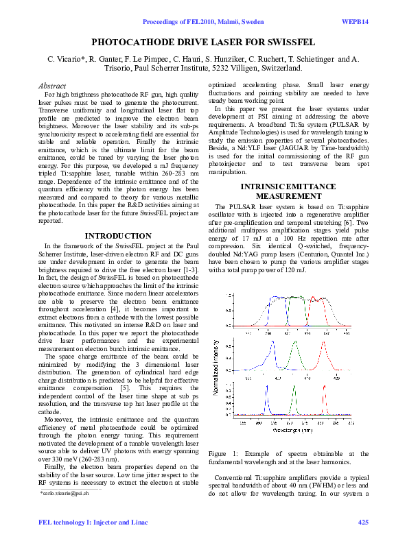 (PDF) Photocathode drive laser for SwissFEL