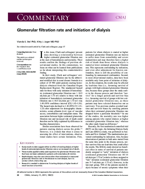 (PDF) Glomerular filtration rate and initiation of dialysis