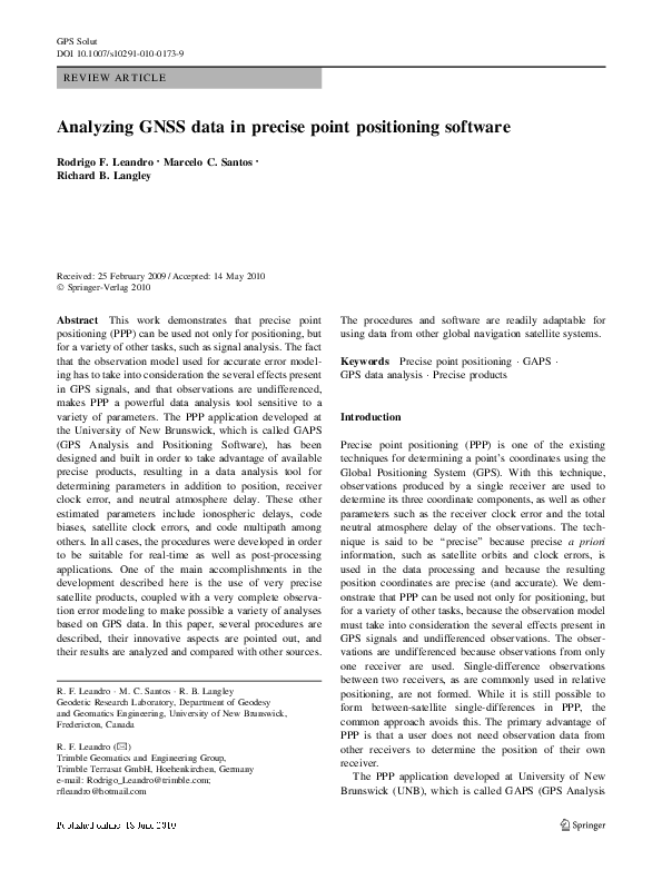 (PDF) Analyzing GNSS data in precise point positioning software