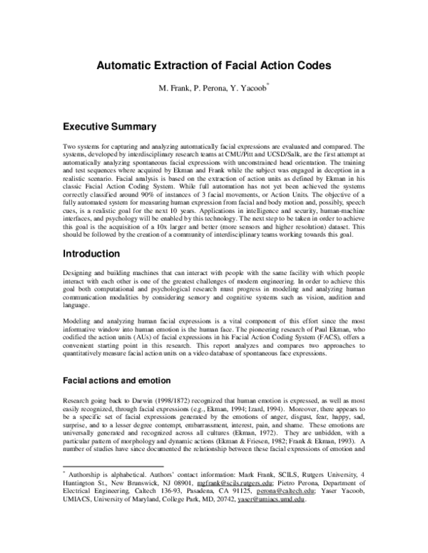 (PDF) Automatic extraction of facial action codes