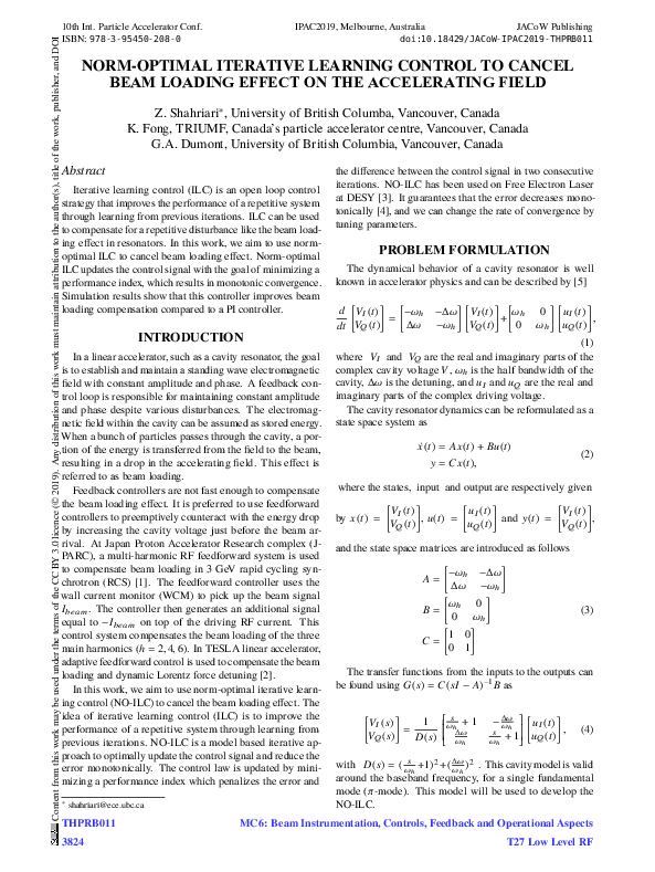 Pdf Norm Optimal Ilc For Beam Loading Compensation In Resonators