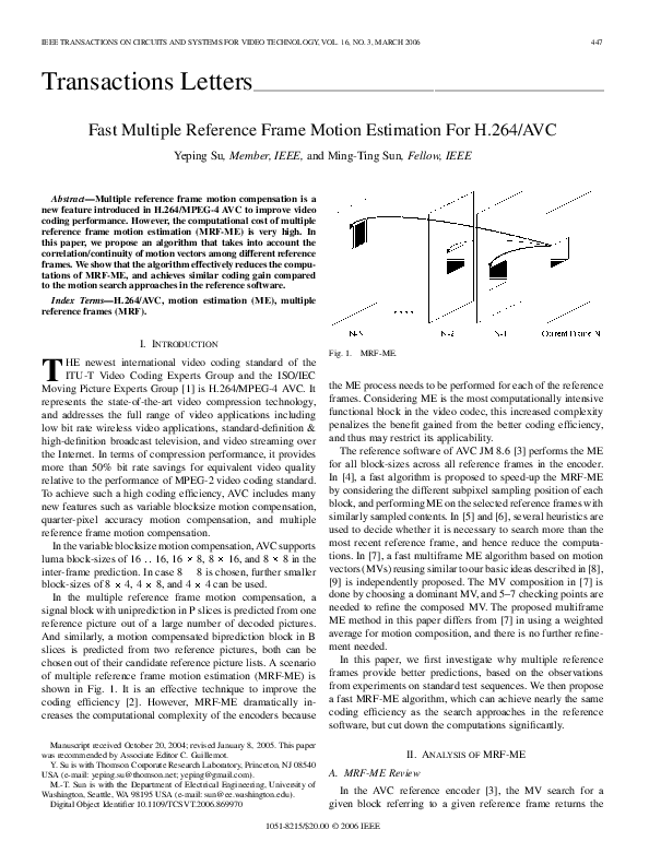(PDF) Fast multiple reference frame motion estimation for H.264/AVC