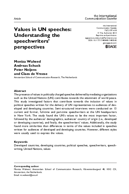 (PDF) Values in UN speeches