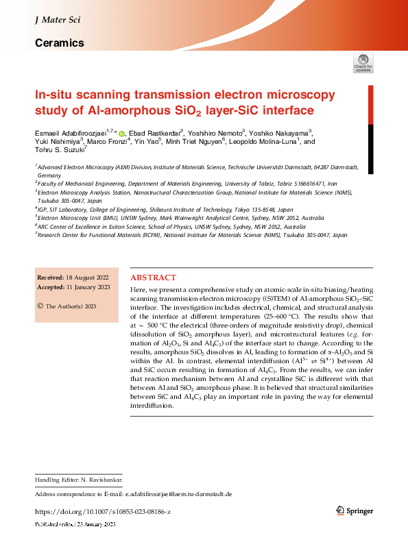 (PDF) In-situ scanning transmission electron microscopy study of Al-amorphous SiO2 layer-SiC ...