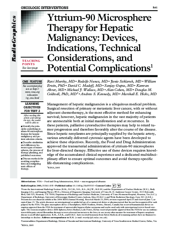 (PDF) Yttrium-90 Microsphere Therapy for Hepatic Malignancy: Devices ... (PDF) Yttrium-90 Microsphere Therapy for Hepatic Malignancy: Devices ...