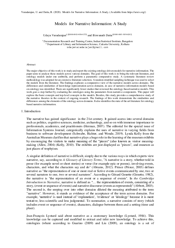 (PDF) Models for Narrative Information: A Study