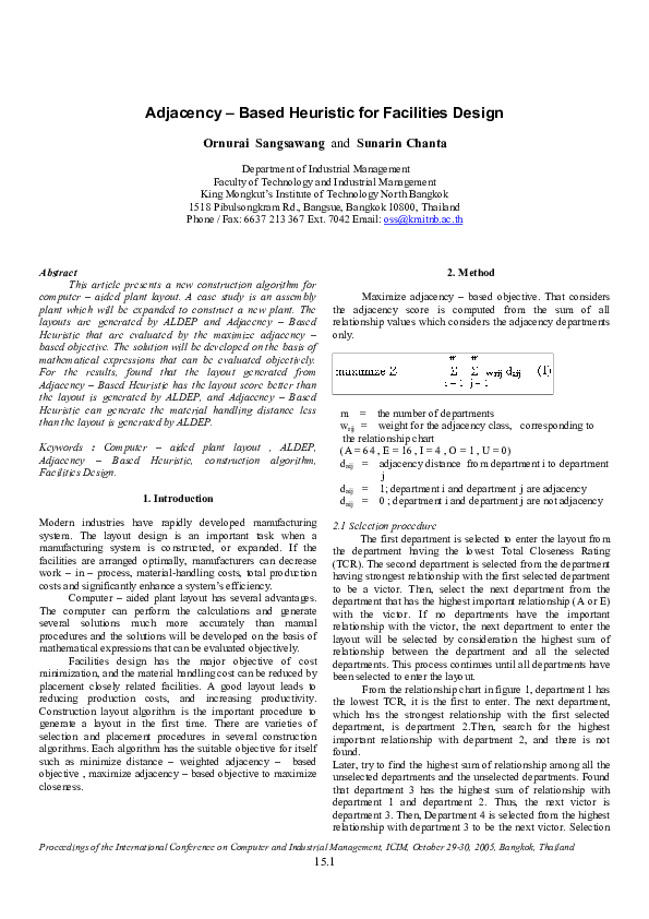 (PDF) Adjacency-Based Heuristic for Facilities Design