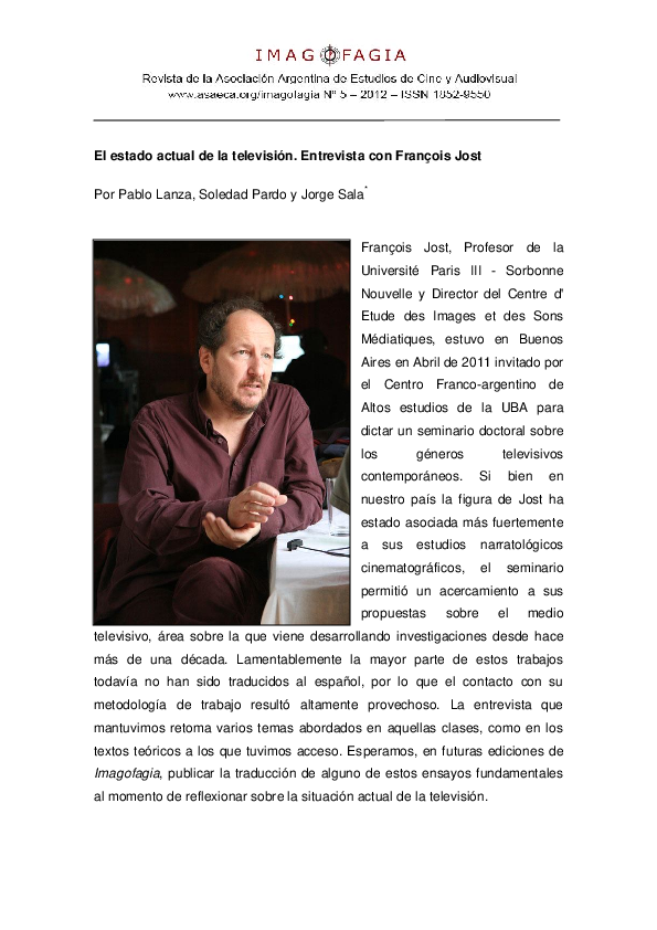 (PDF) El estado actual de la televisión. Entrevista con François Jost