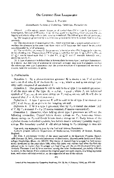 (PDF) On Context-Free Languages