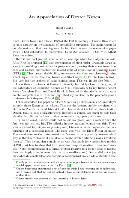 (PDF) An Appreciation of Dexter Kozen