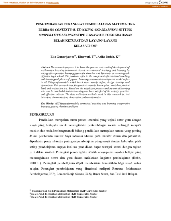 (PDF) Pengembangan Perangkat Pembelajaran Matematika Berbasis Contextual Teaching and Learning ...