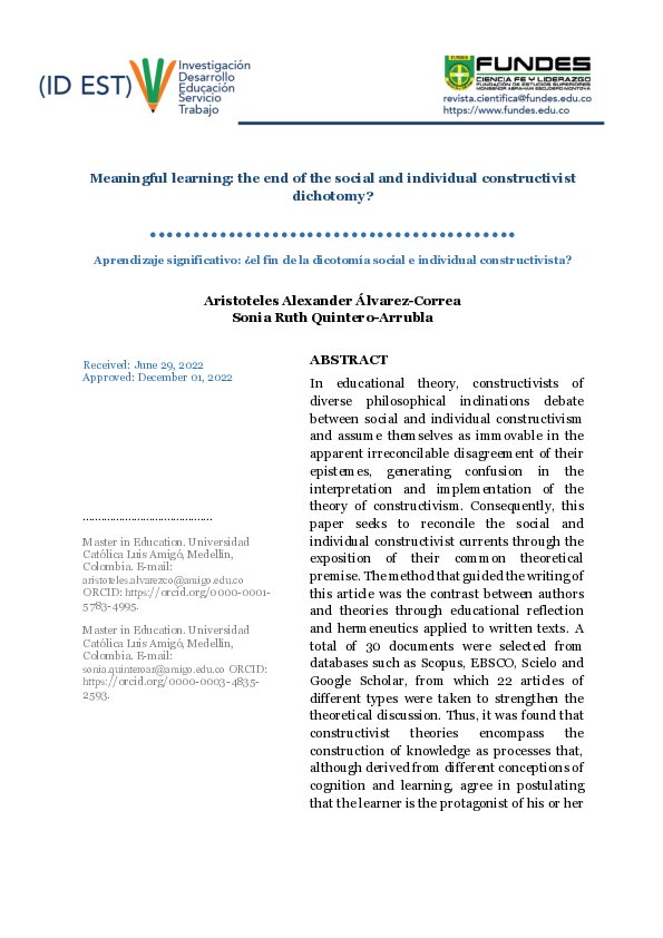 (PDF) Meaningful learning: the end of the social and individual ...