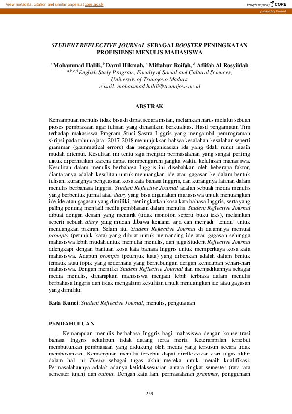 (PDF) Student Reflective Journal Sebagai Booster Peningkatan ...