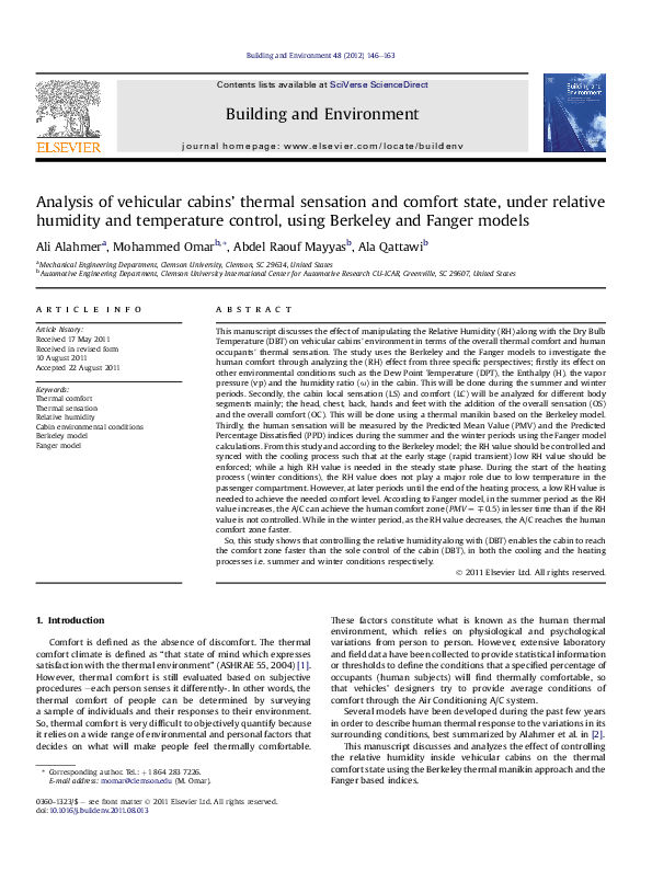 (PDF) Analysis of vehicular cabins’ thermal sensation and comfort state ...