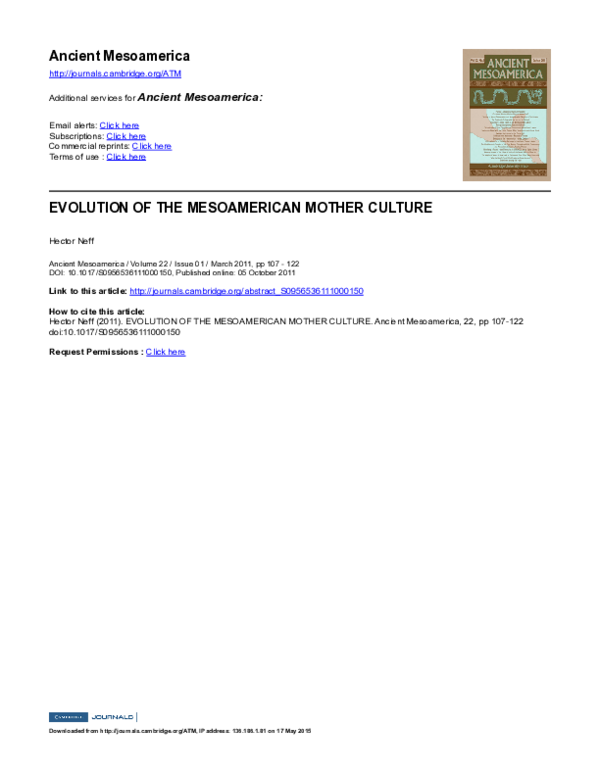 (PDF) Evolution of the Mesoamerican Mother Culture