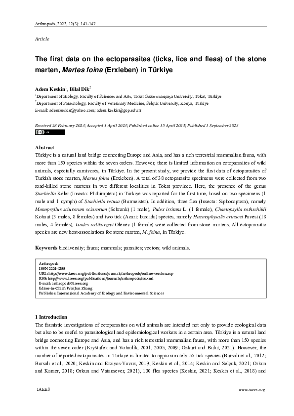 (PDF) The first data on the ectoparasites (ticks, lice and fleas) of ...